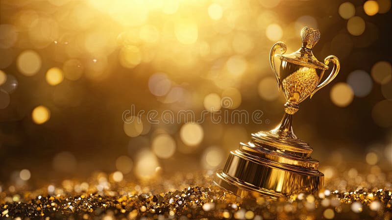 Golden Trophy on Glitter Background Stock Illustration - Illustration ...