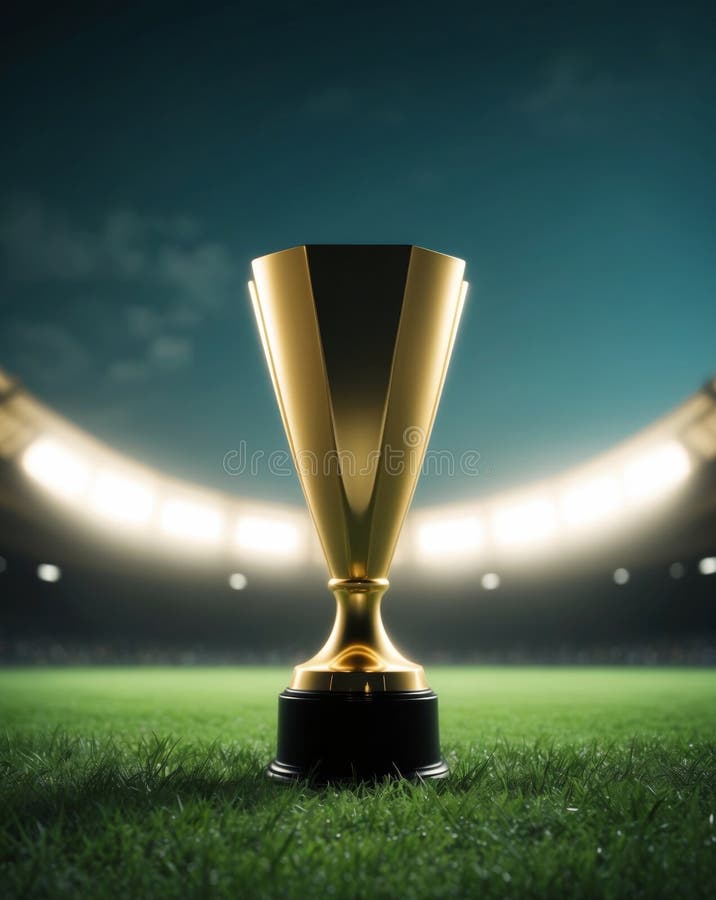Golden Trophy on Green Field at Night Game. Stock Image - Image of game ...