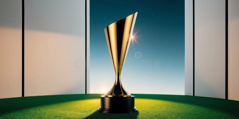 Golden Trophy on Green Field at Night Game. Stock Image - Image of ...