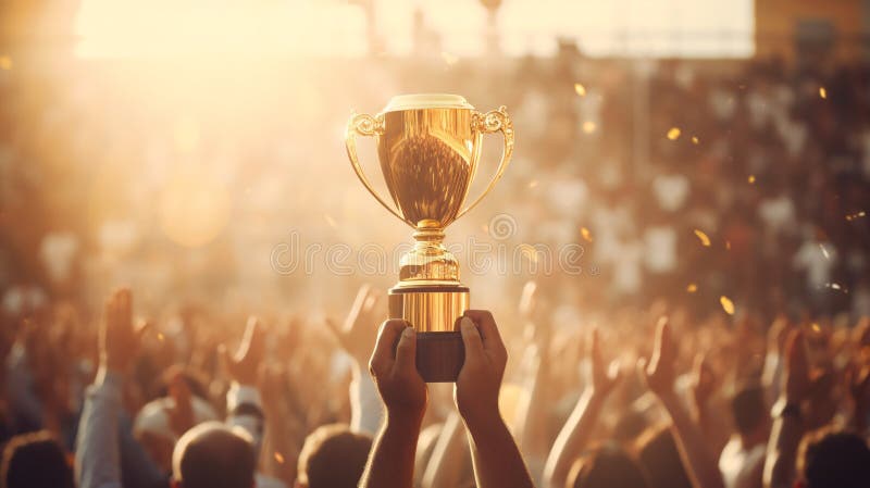 A Golden Trophy Held High in Celebration Stock Illustration ...