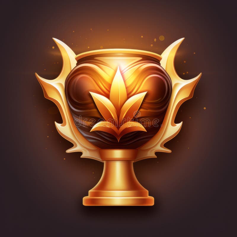 A Golden Trophy with a Leaf on it on a Dark Background Stock ...