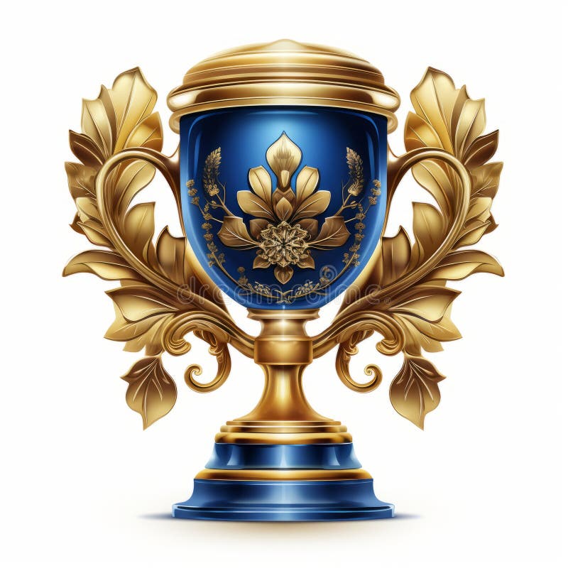 Golden Trophy with Golden Leaves on a White Background Stock ...