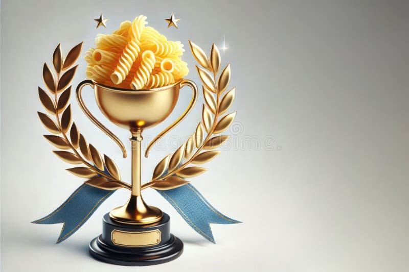 A Golden Trophy with Pasta and a Laurel Wreath. Space for Text. Stock ...