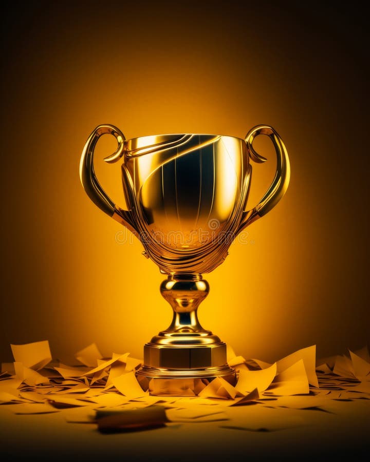 A Golden Trophy on a Pile of Papers Stock Illustration - Illustration ...