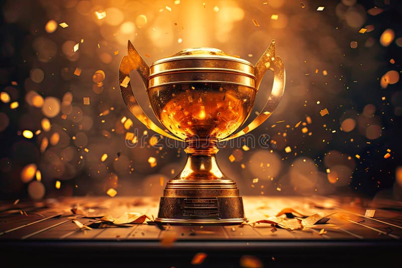 Golden Trophy is Placed in the Center of Dark Golden Blurred Blobs ...