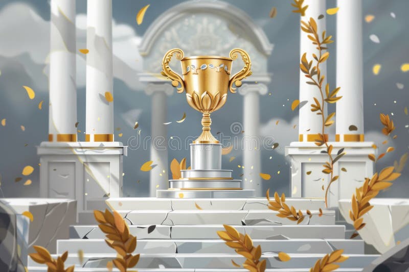 A Golden Trophy Placed on a Set of Steps. Perfect for Awards and ...