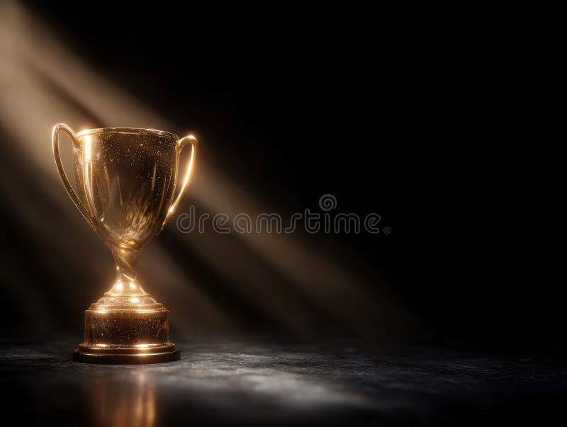 Golden Trophy on Reflective Surface, Center Position, Dark Background ...