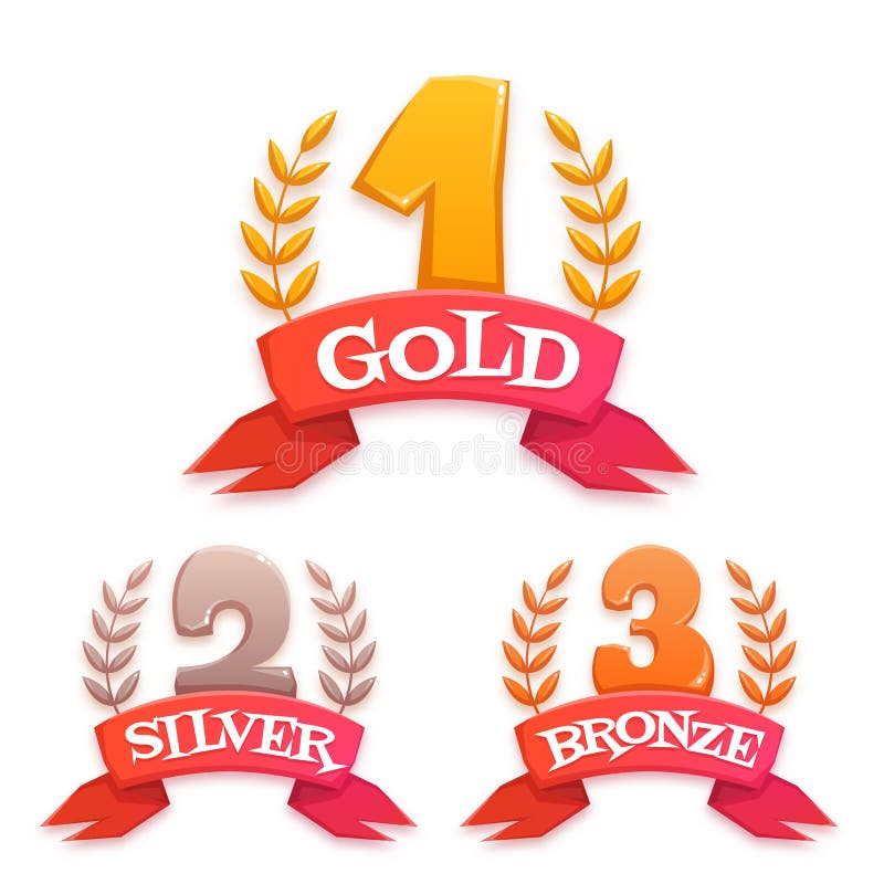 Golden Trophy Set with Laurel and Ribbon. Win Title Stock Vector ...