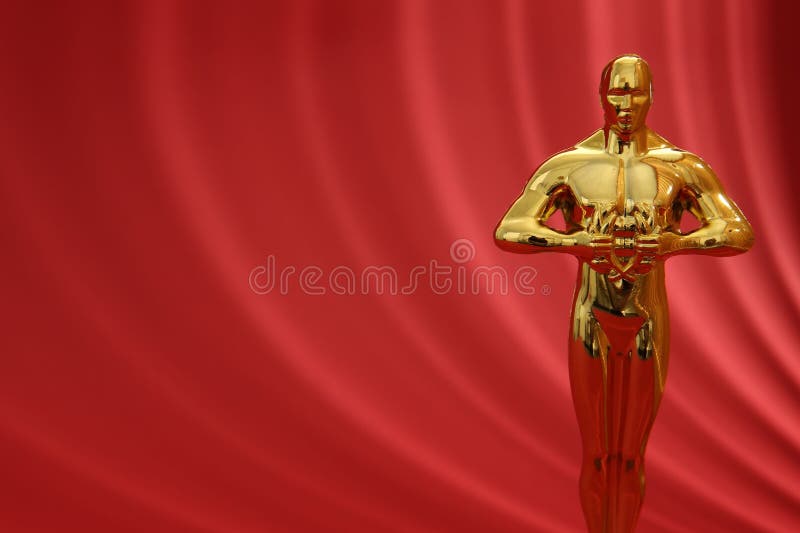 Golden Trophy in Shape of Human Figure on Red Background, Space for ...