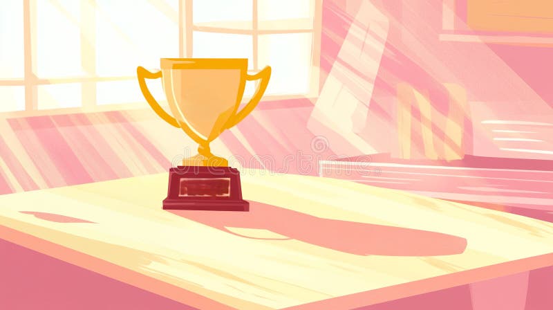 A Golden Trophy Sits on a Table in a Room with Light Streaming through ...