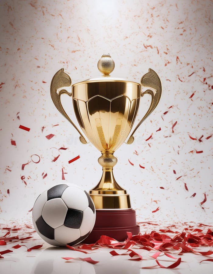 Golden Trophy with a Soccer Ball and Confetti. Generative AI Stock ...