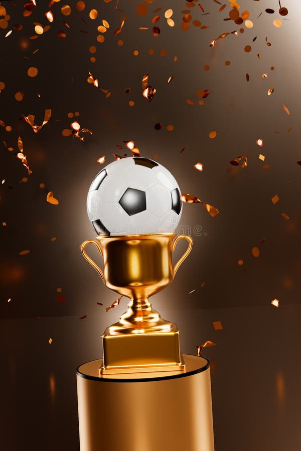 Golden Trophy with a Soccer Ball on Top Surrounded by Confetti. Stock ...