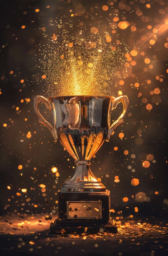 Golden Trophy with Sparkling Lights Stock Illustration - Illustration ...