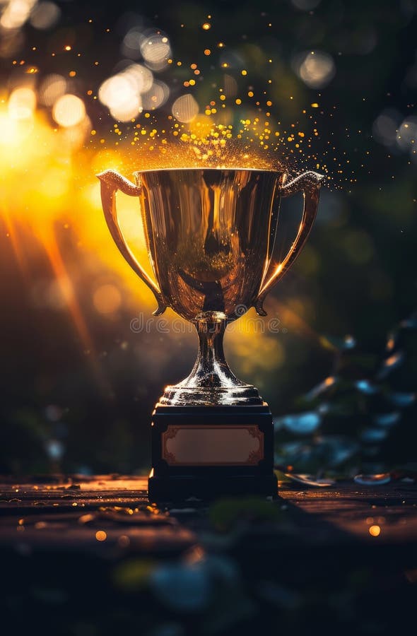 Golden Trophy with Sparkling Lights Stock Illustration - Illustration ...