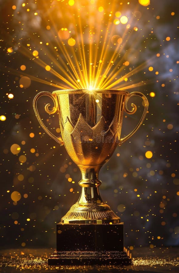 Golden Trophy with Sparkling Lights Stock Illustration - Illustration ...