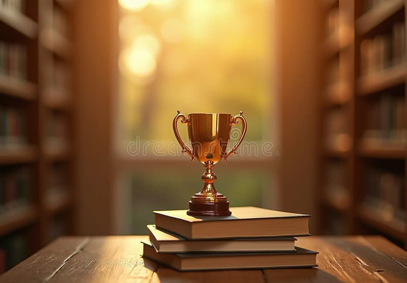Golden Trophy on a Stack of Books: Symbol of Achievement and Knowledge ...