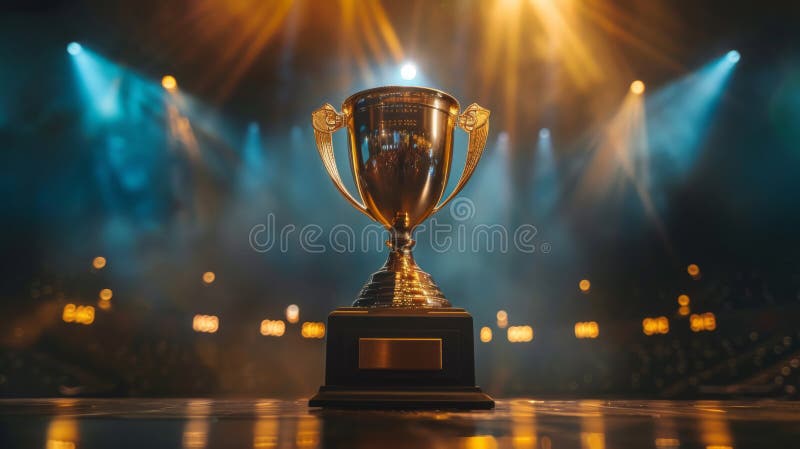 Golden Trophy on Stage with Spotlights Stock Illustration ...