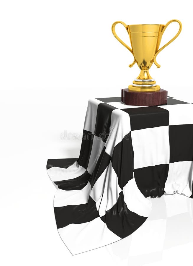 Race Flag with Gold Trophy stock vector. Illustration of championship ...