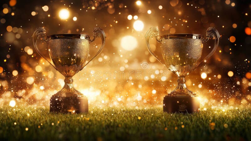 The Golden Trophy Stands Alone on a Field Under the Night Sky Stock ...
