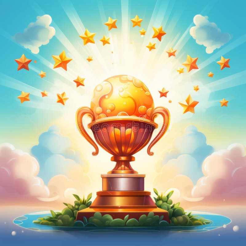A Golden Trophy with Stars on Top and Clouds in the Background Stock ...