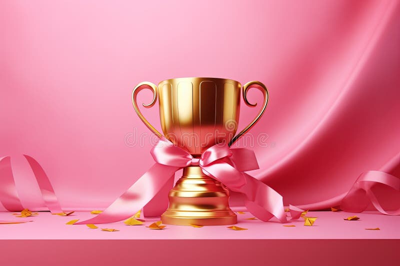 A Trophy Cup on a Pink Background with Stars Around it Stock ...