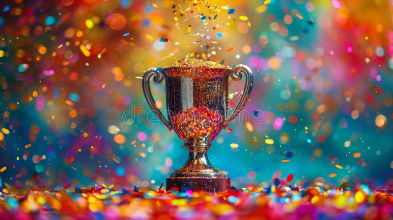 Golden Trophy Surrounded by Confetti Stock Photo - Image of excellence ...