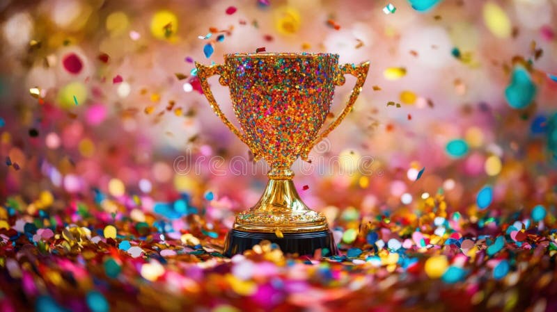 Golden Trophy Surrounded by Glitter Confetti for Excellence Celebration ...