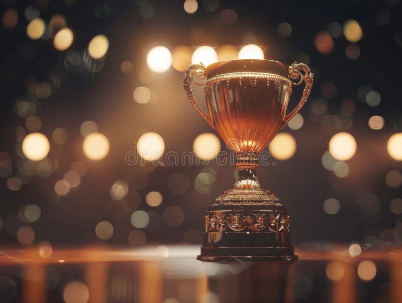 A Golden Trophy on a Table with a Bokeh Background Stock Illustration ...