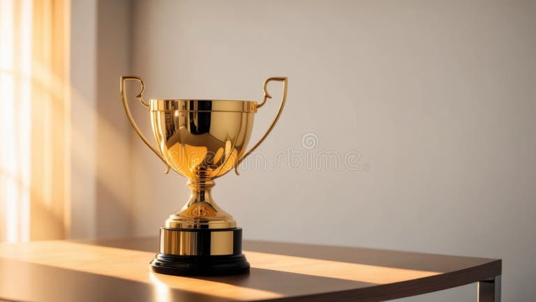 Golden Trophy on Table with Sunlight Background. Stock Image - Image of ...