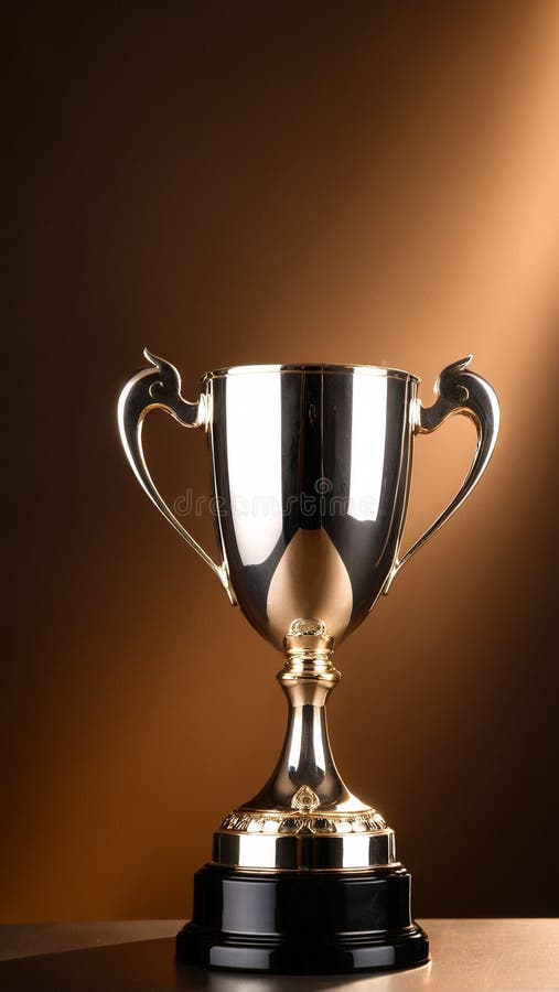 A Golden Trophy with Two Handles and a Spade-shaped Base is Displayed ...