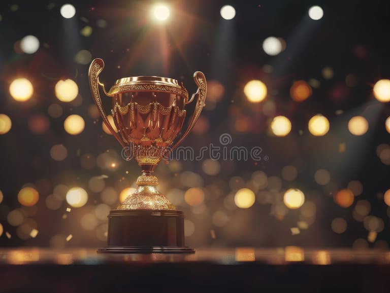 A Golden Trophy Under Spotlight with Bokeh Lights Stock Image - Image ...