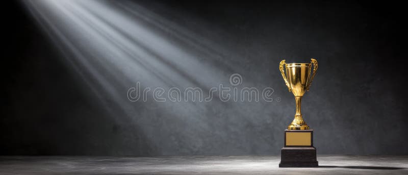 Golden Trophy Under Spotlight in Dark Background with Blurred Effect ...