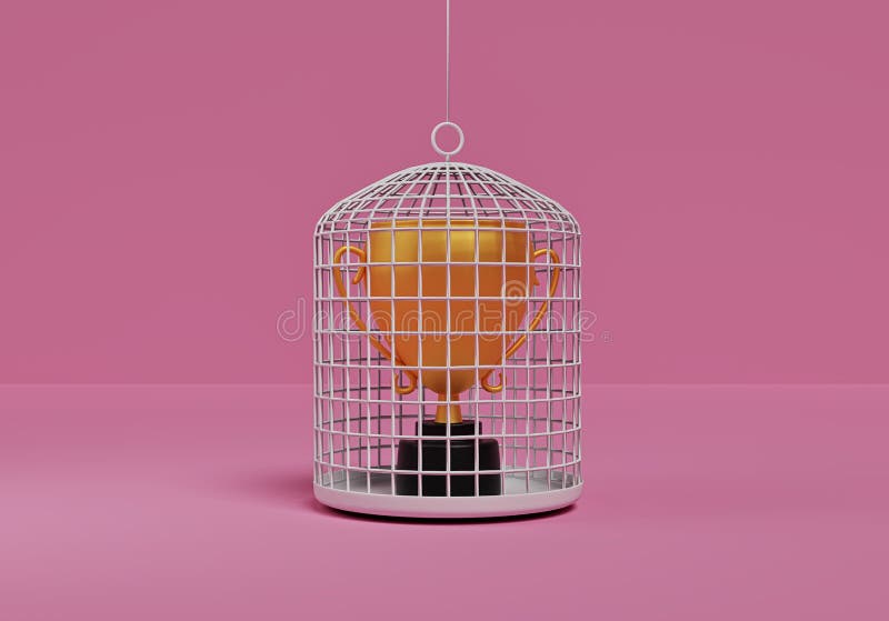 A Golden Trophy in a White Cage, 3d Rendering Stock Illustration ...