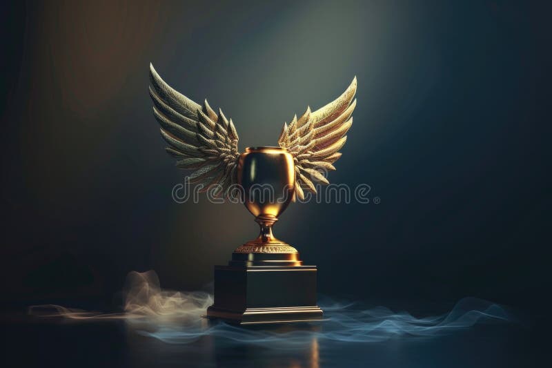 A Golden Trophy with Wings on Top Stock Photo - Image of achievement ...