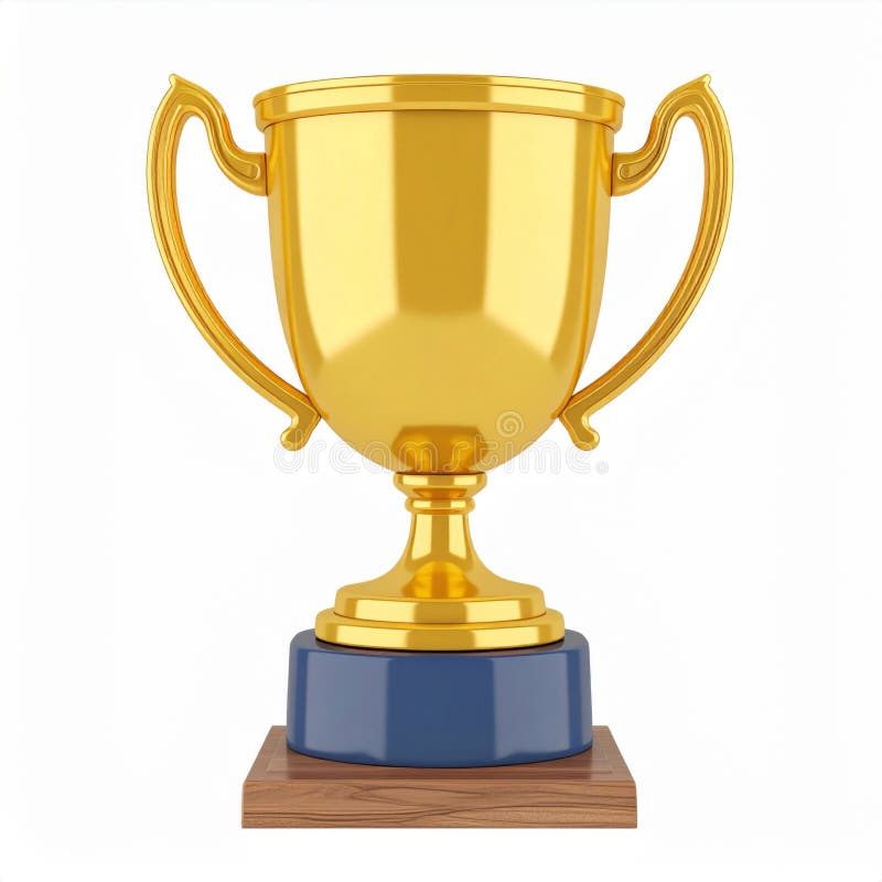 Golden Trophy on Wooden Base with Blue Pedestal Stock Illustration ...