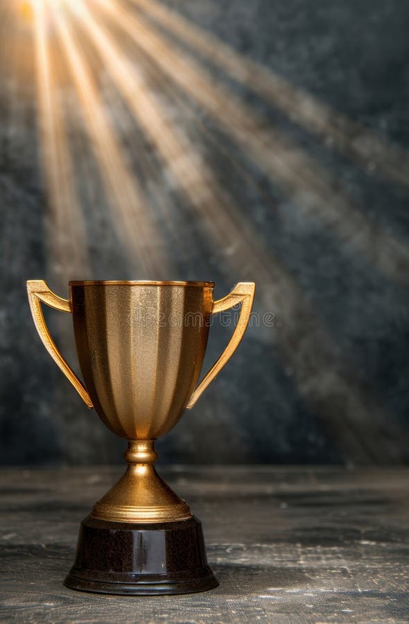 Golden Trophy on Wooden Surface with Dramatic Lighting Stock ...