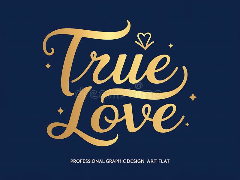 Golden True Love Calligraphy Design on Dark Blue Background Stock ...