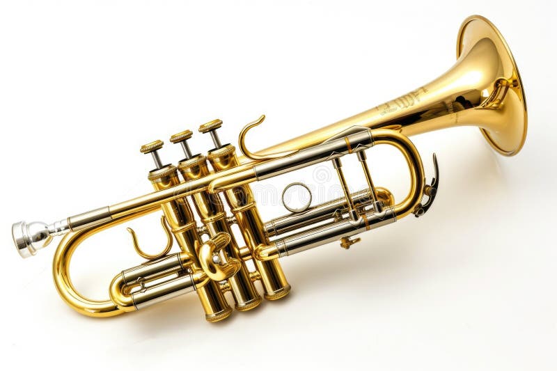 A Golden Trumpet Sits on a Plain White Surface Stock Image - Image of ...