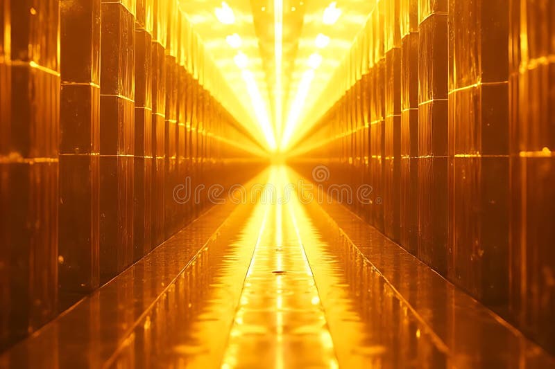 A Golden Tunnel of Light with Geometric Patterns and Strong Perspective ...