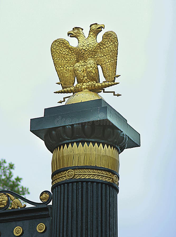 Golden Two-headed Eagle in Aleksandrovsky Sad in Moscow Stock Photo ...