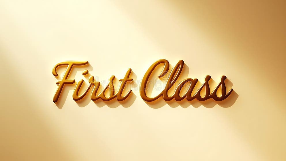 Golden Typography Displaying the Phrase First Class on a Light Background Stock Illustration ...