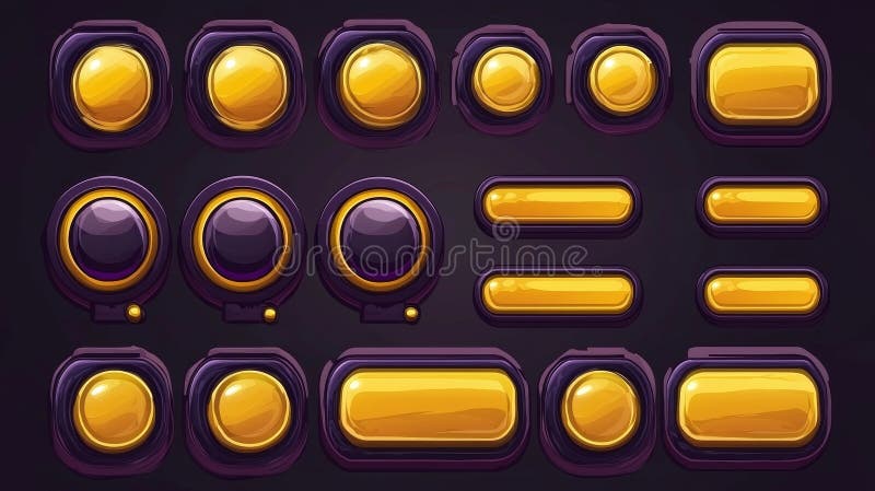 Golden UI Elements, Including GUI Buttons, Menu Controls, and a Score ...