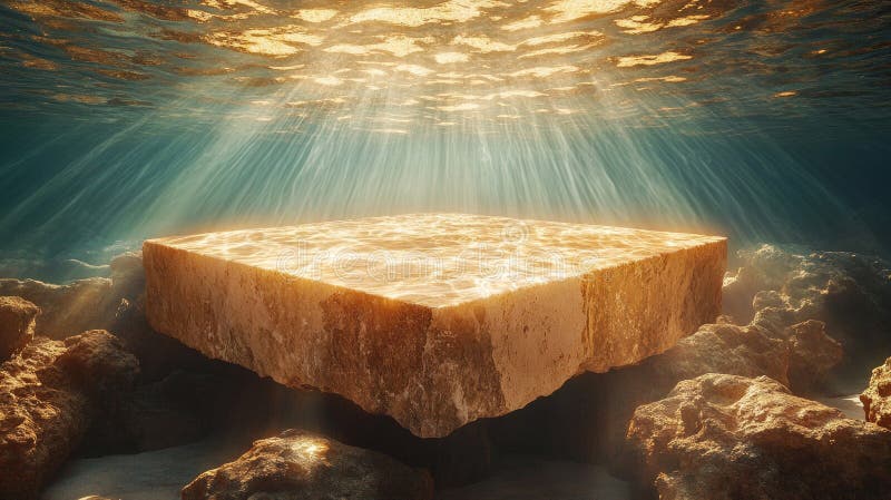 Golden Underwater Stone Platform with Sunlight Rays Stock Illustration ...