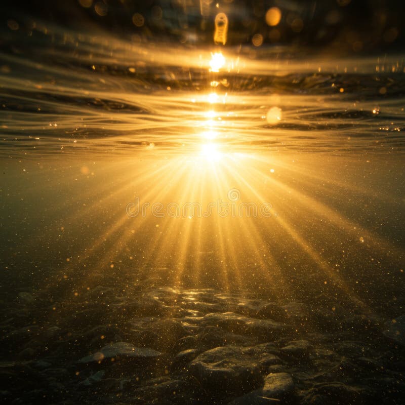Golden Underwater Sunlight Rays Stock Illustration - Illustration of light, serene: 384703268