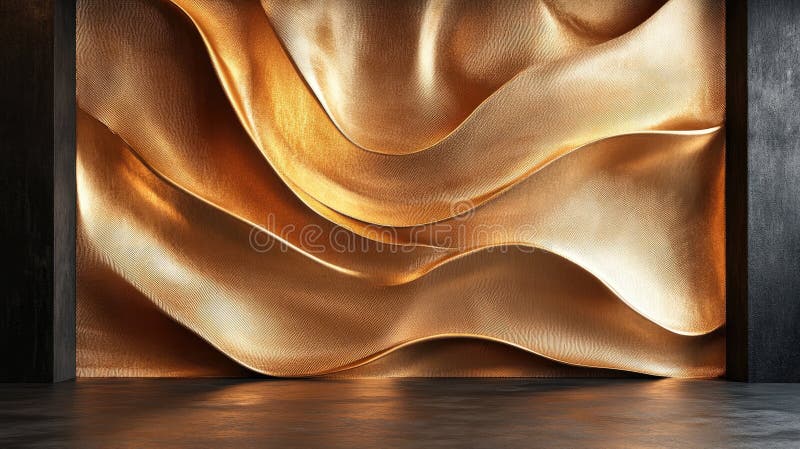 Golden Undulating Wall Panel in Dark Modern Interior Stock Illustration ...
