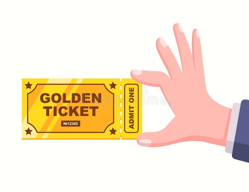 A Golden Unique Ticket in a Person S Hand. Stock Vector - Illustration ...