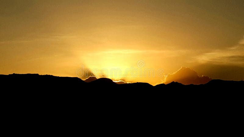 Golden Unset Behind the Mountains of Sanaa Stock Photo - Image of ...
