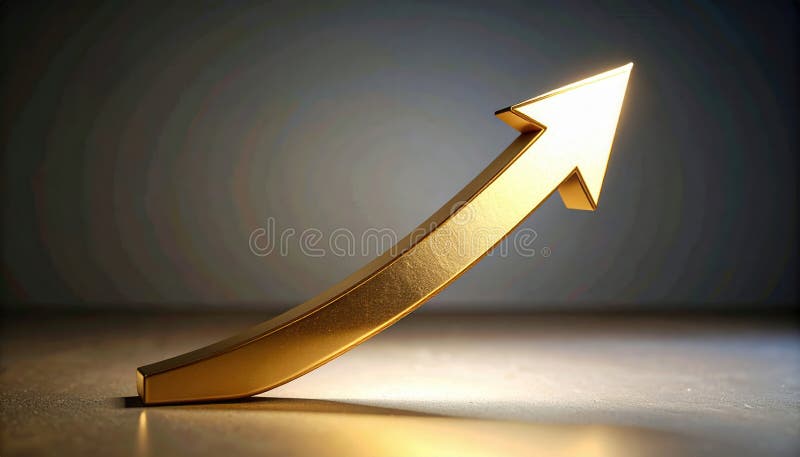 Golden Upward Arrow with Sleek Design and Reflective Surface Stock ...
