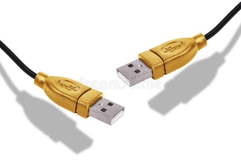 Golden USB Cable isolated stock image. Image of memory - 87693585