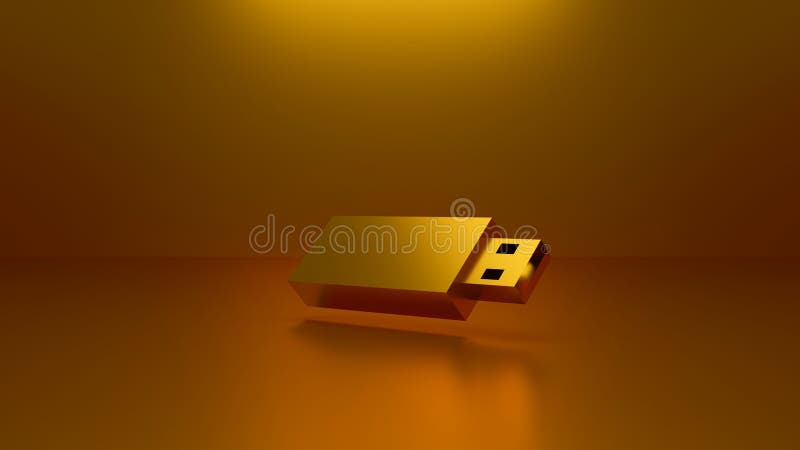 Golden Usb Flash Device. 3d Illustration Stock Illustration ...